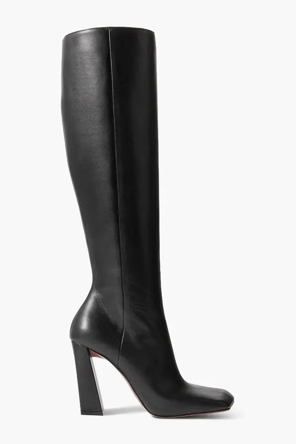 Amina Muaddi Marine Leather Knee Boots - Black