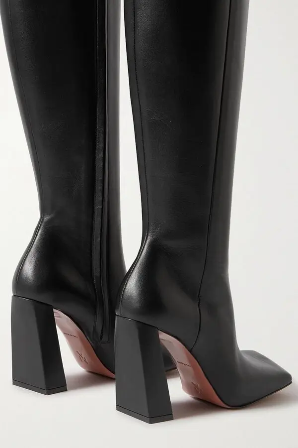 Amina Muaddi Marine Leather Knee Boots - Black