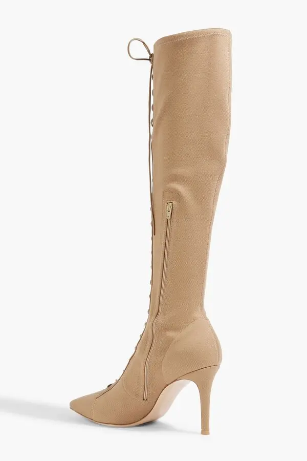 GIANVITO ROSSI Lace-up Leather-trimmed Twill Knee Boots