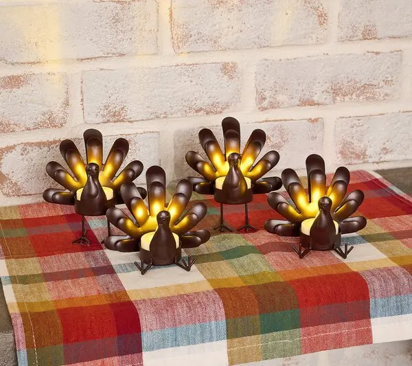HAY & HARVEST Set Of 4 Flameless Turkey Tea Lights - One-color
