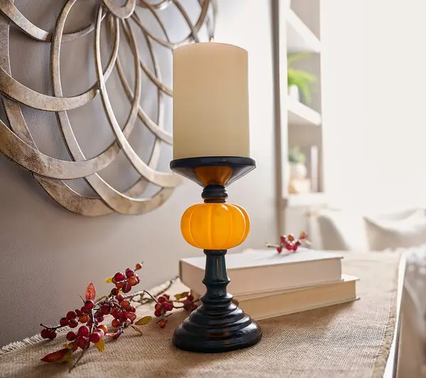 VALERIE PARR HILL 9.5' Illuminated Pumpkin Pedestal Candle Holder Valerie - One-color