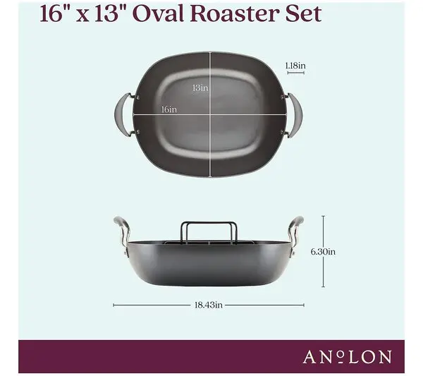 ANOLON Advanced Hard Anodized Nonstick Roaster Ith Rack, 14in