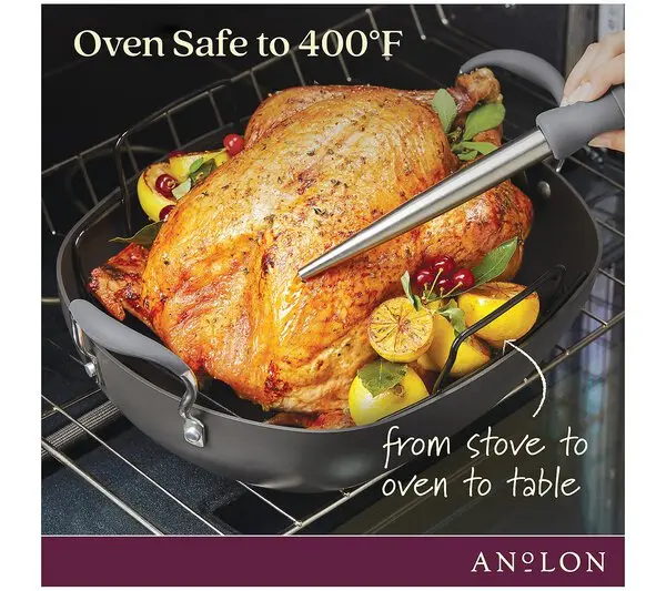 ANOLON Advanced Hard Anodized Nonstick Roaster Ith Rack, 14in