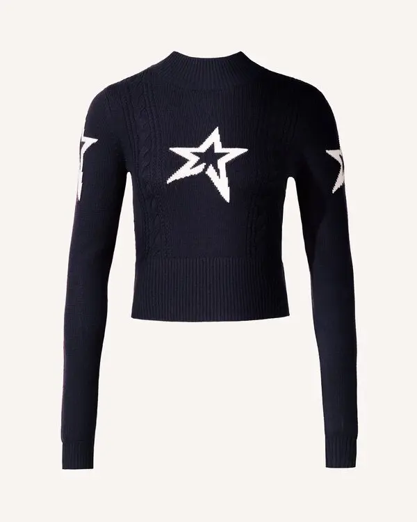 Perfect Moment Cable Merino Wool Sweater - Navy