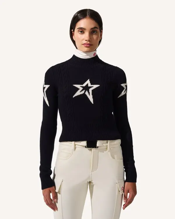 Perfect Moment Cable Merino Wool Sweater - Navy