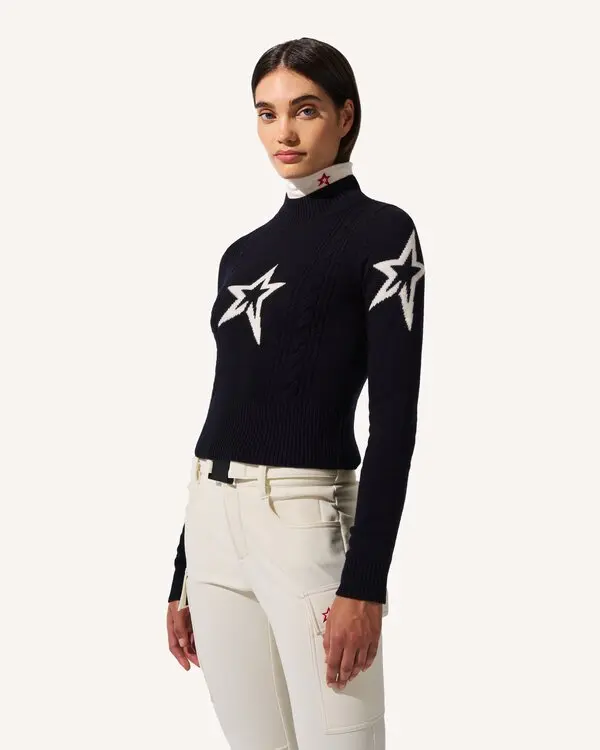 Perfect Moment Cable Merino Wool Sweater - Navy