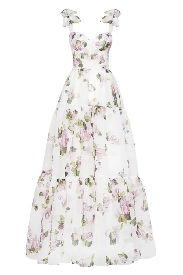 MILLA Floral Organza Tie-strap Maxi Gown - Apple Blossom