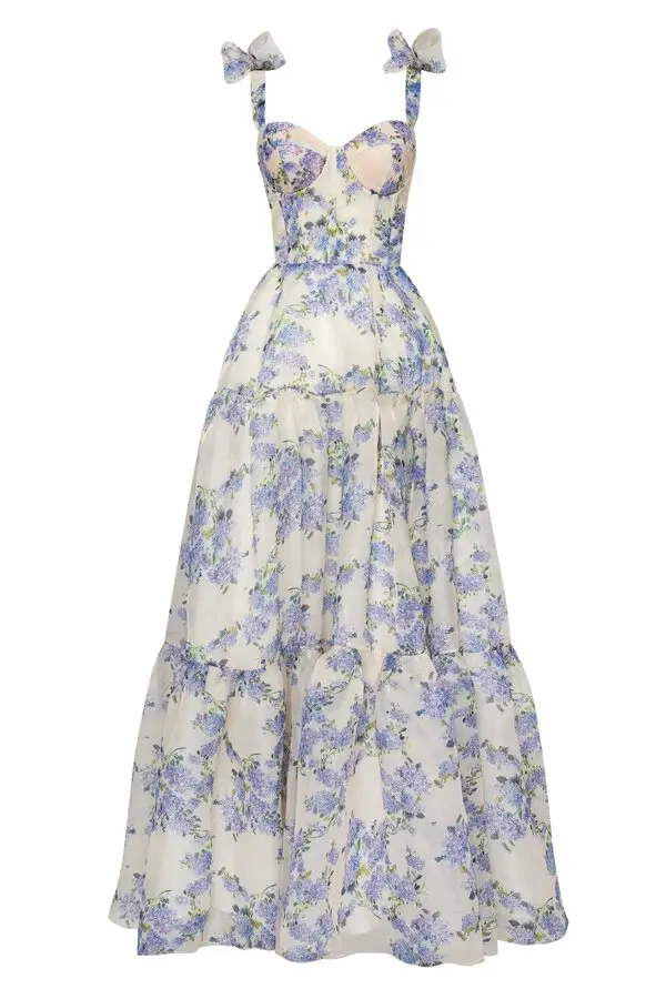 MILLA Floral Organza Maxi Gown - Hydrangea
