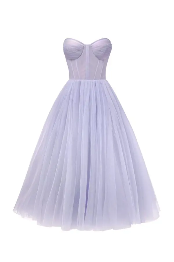 MILLA Strapless Midi Tulle Dress - Lavender