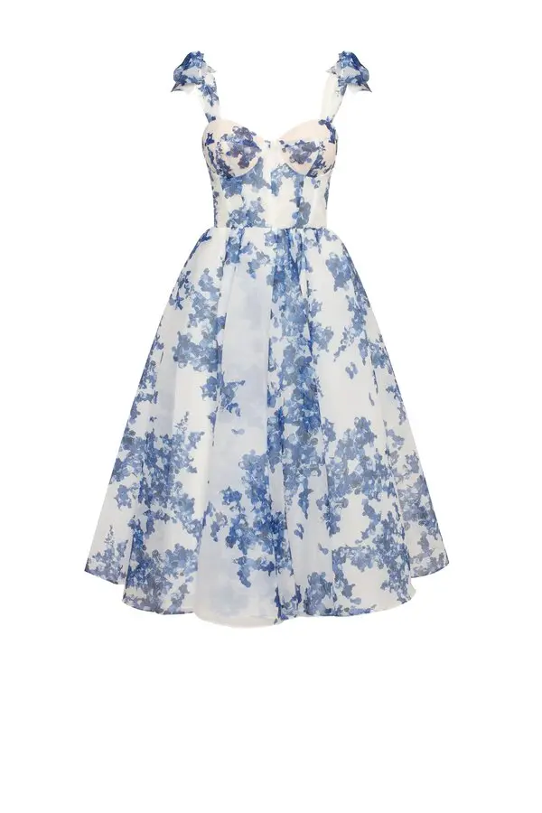 MILLA Hydrangea-patterned Organza Midi Dress