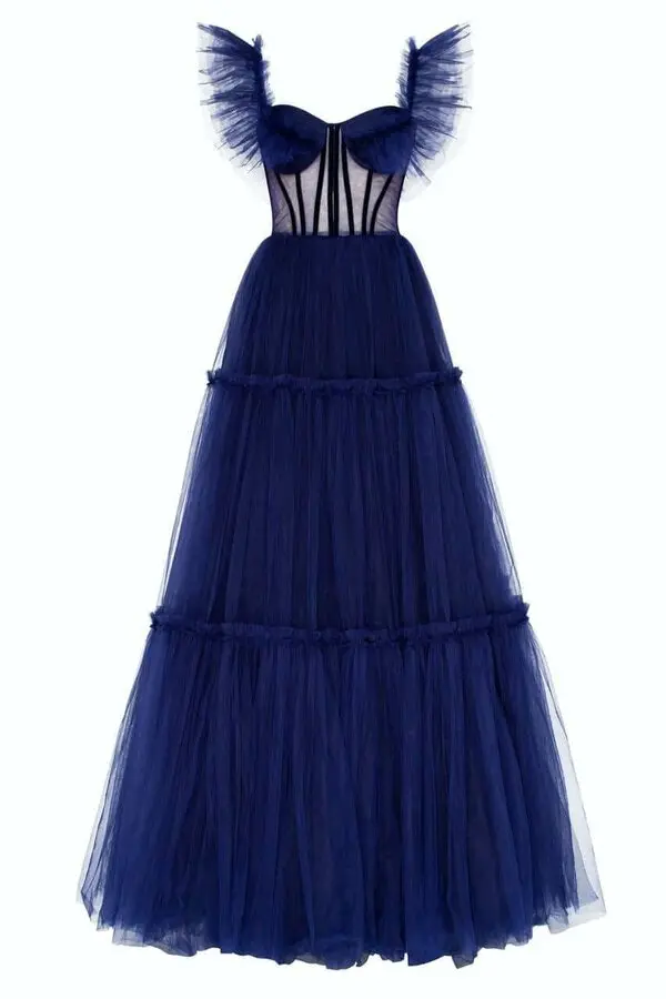 MILLA Tulle Maxi Dress With Ruffle Sleeves