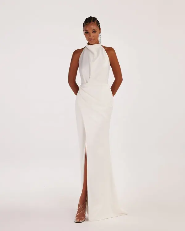 chinese dress ladies White Satin and Velvet Backless Mermaid Maxi Dress – Selene Dress main image 1