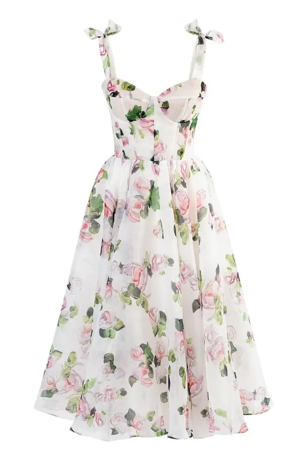MILLA Floral Print Tie-strap Midi Dress