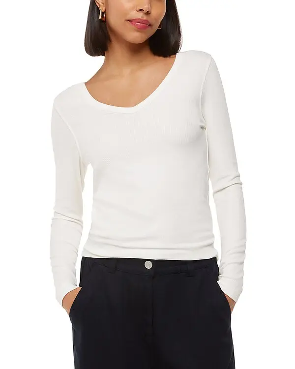 Whistles Essentials Ribbed V-neck Top - Ivory