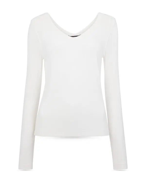Whistles Essentials Ribbed V-neck Top - Ivory