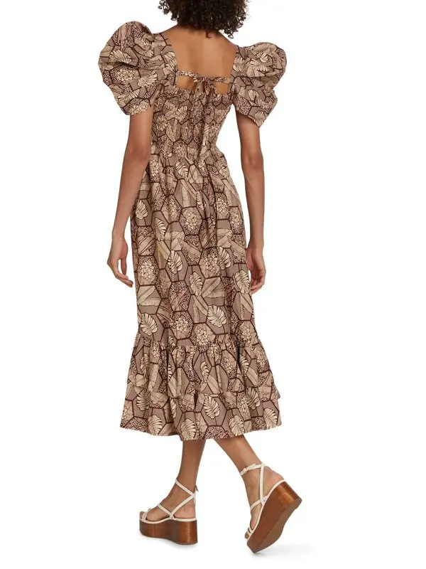 ELISAMAMA Ogo Puff-sleeve Midi-dress