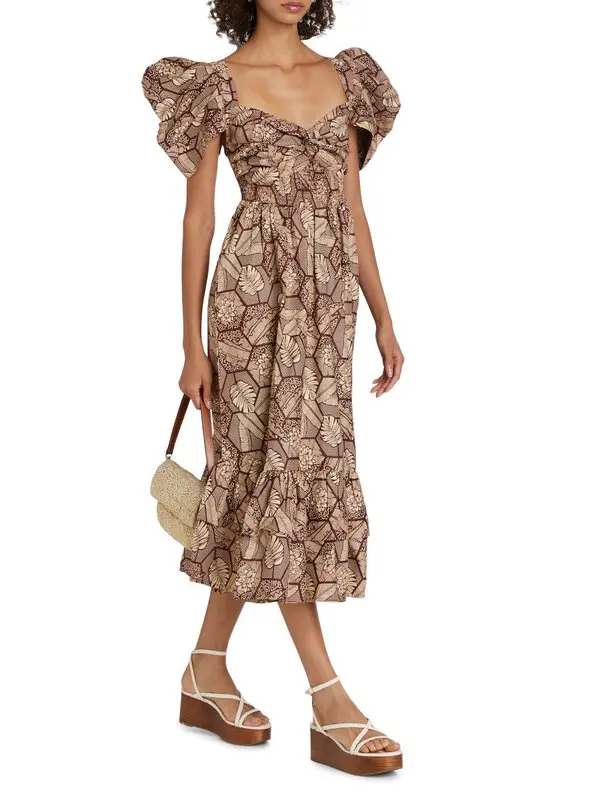 ELISAMAMA Ogo Puff-sleeve Midi-dress