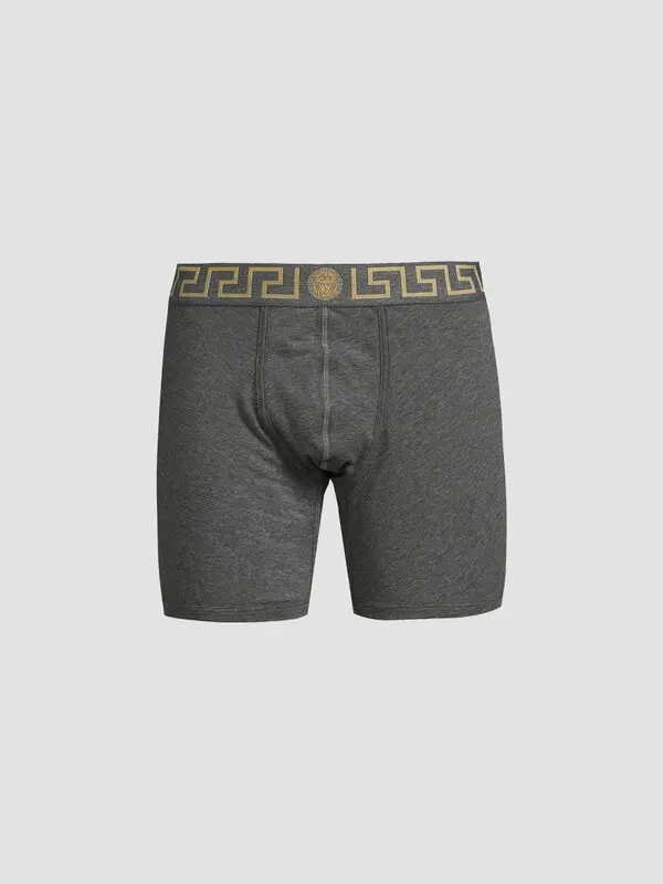Versace Greca Waistband Jersey Trunks - Grey Gold