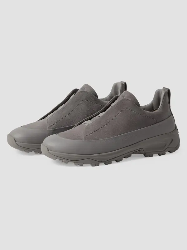 Zegna Suede Triple Stitch Monte Sneakers - Grey