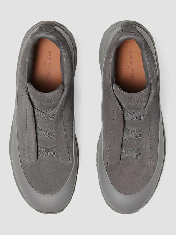 Zegna Suede Triple Stitch Monte Sneakers - Grey