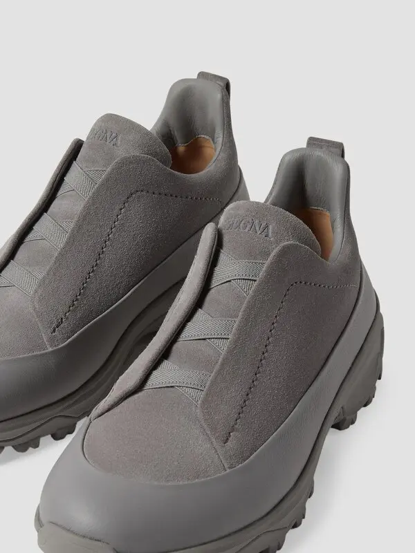 Zegna Suede Triple Stitch Monte Sneakers - Grey