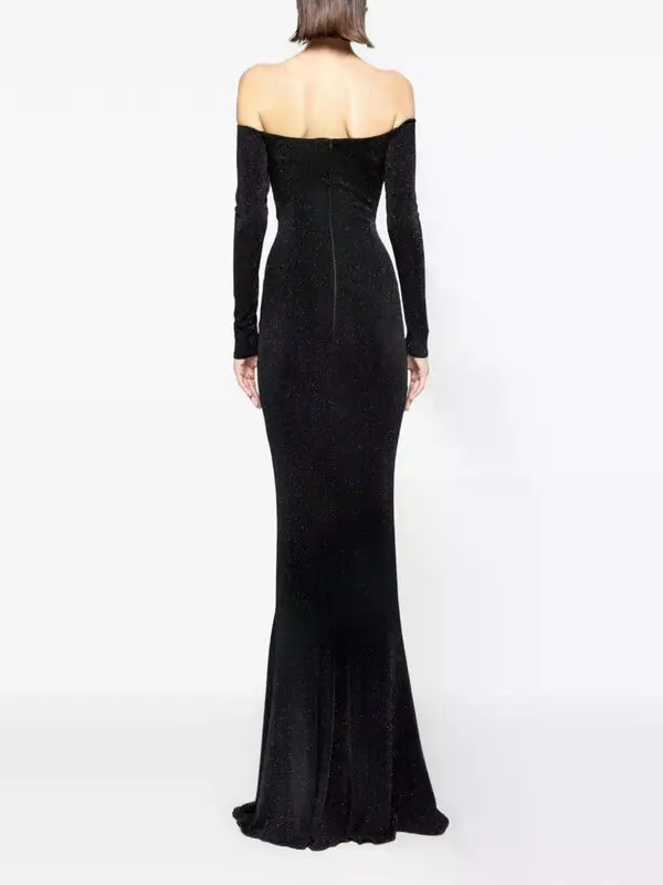 NISSA Floral Appliqué Ruched Maxi Dress