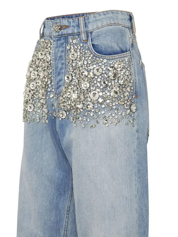 Philipp Plein Crystal-embellished Wide Leg Jeans - Blue