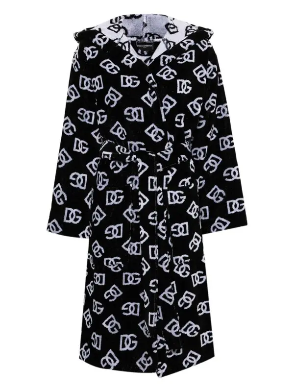 Dolce & Gabbana Jacquard Terry Bath Robe - Black