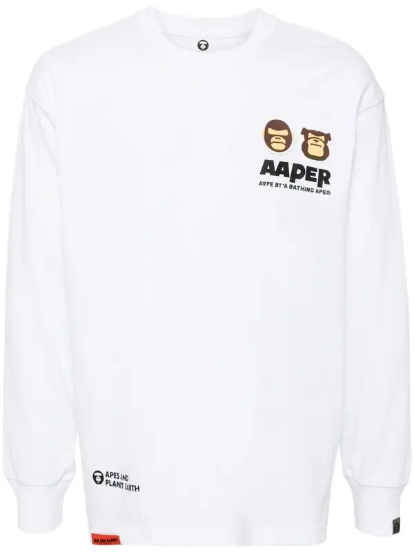 AAPE BY *A BATHING APE® Moonface Patch Long-sleeve Tee - White