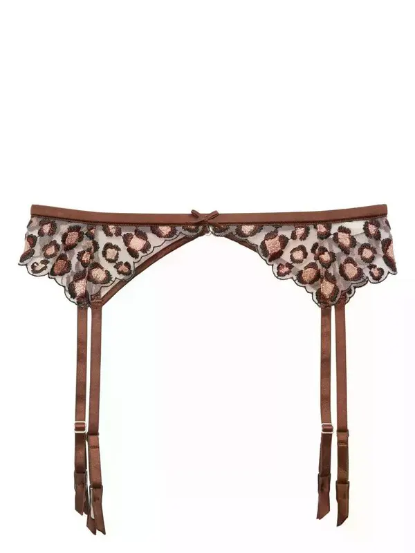 Fleur Du Mal Leopard-embroidered Garter Belt - Brown