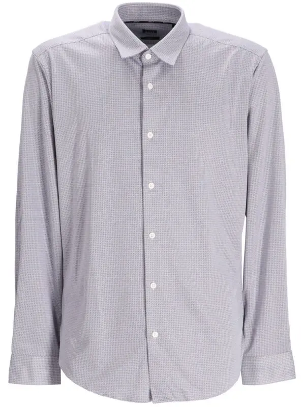 BOSS Stretch-jersey Micro-check Shirt - Grey