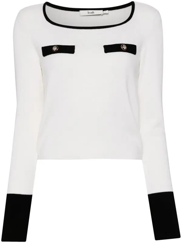 B+AB Round Neck Cropped Knitted Top - Neutrals
