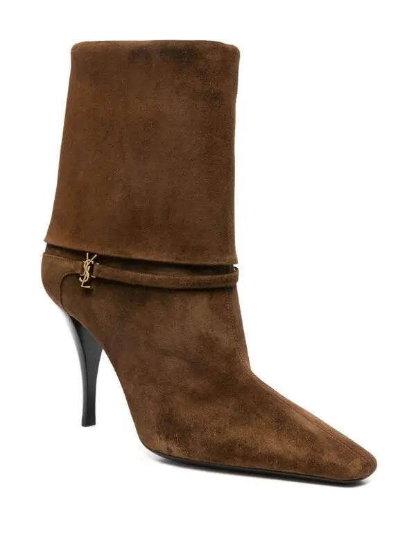Saint Laurent 85mm Folded Suede Boots - Brown