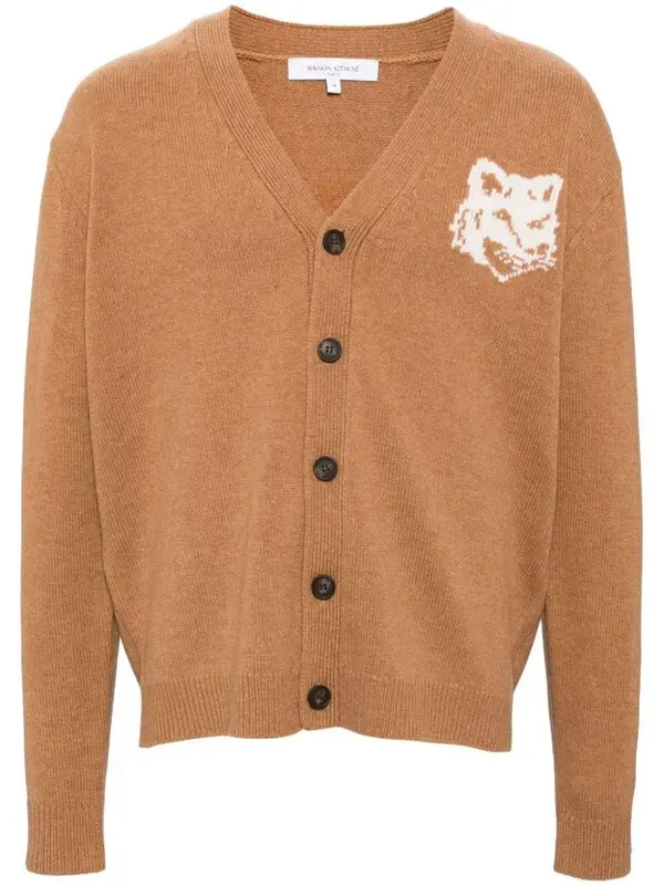 Maison Kitsuné Fox Head Intarsia Cardigan - Neutrals