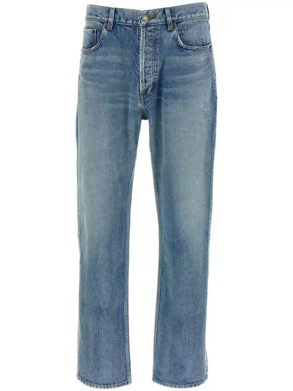 Saint Laurent Distressed Straight Leg Jeans - Blue