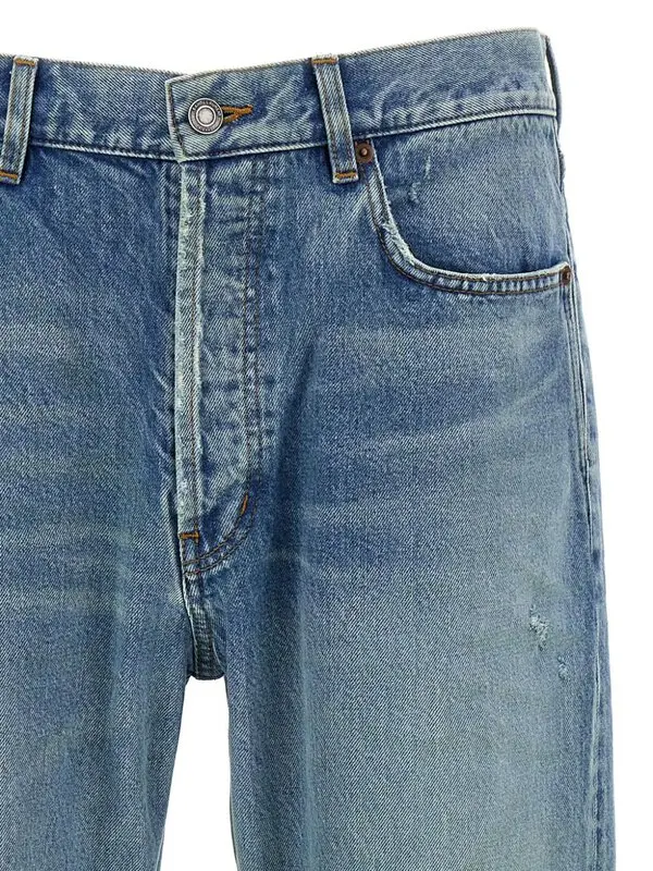 Saint Laurent Distressed Straight Leg Jeans - Blue