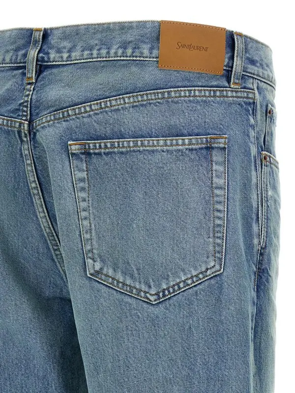 Saint Laurent Distressed Straight Leg Jeans - Blue