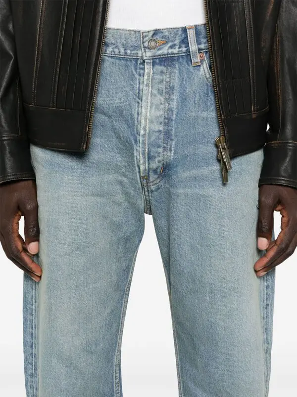 Saint Laurent Distressed Straight Leg Jeans - Blue