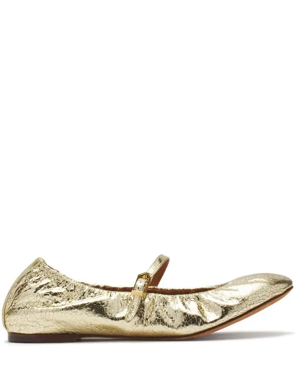 LANVIN Logo-tag Leather Ballerinas - Gold