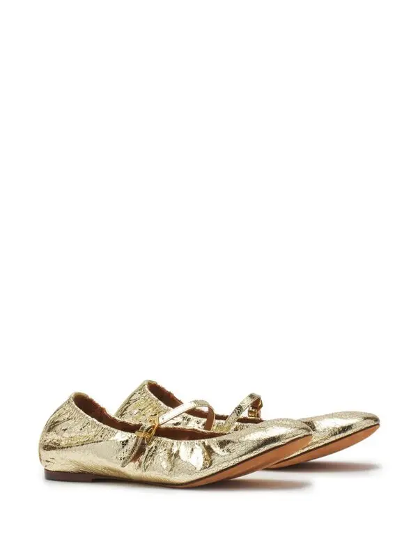 LANVIN Logo-tag Leather Ballerinas - Gold