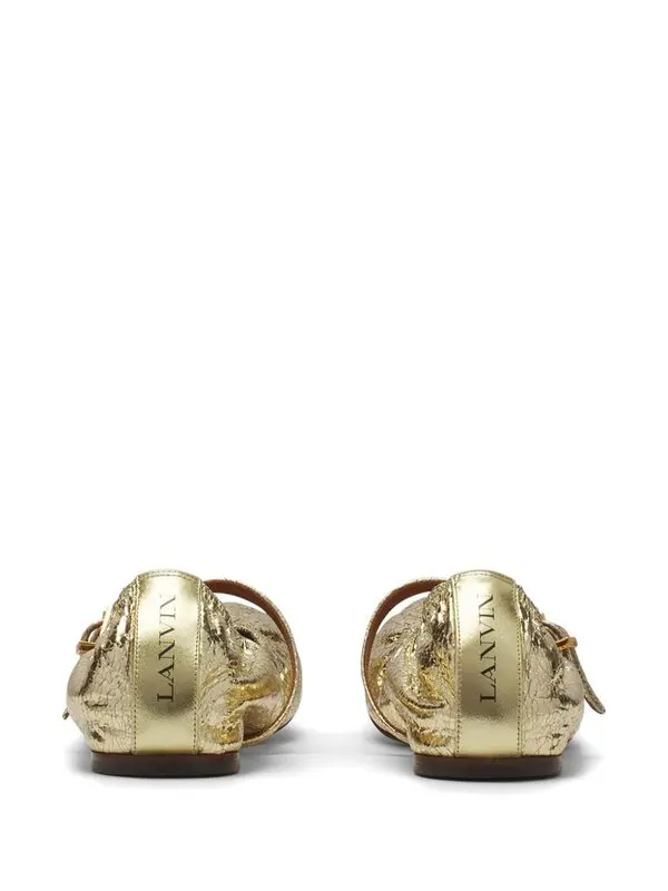 LANVIN Logo-tag Leather Ballerinas - Gold
