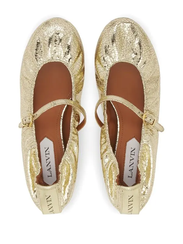 LANVIN Logo-tag Leather Ballerinas - Gold