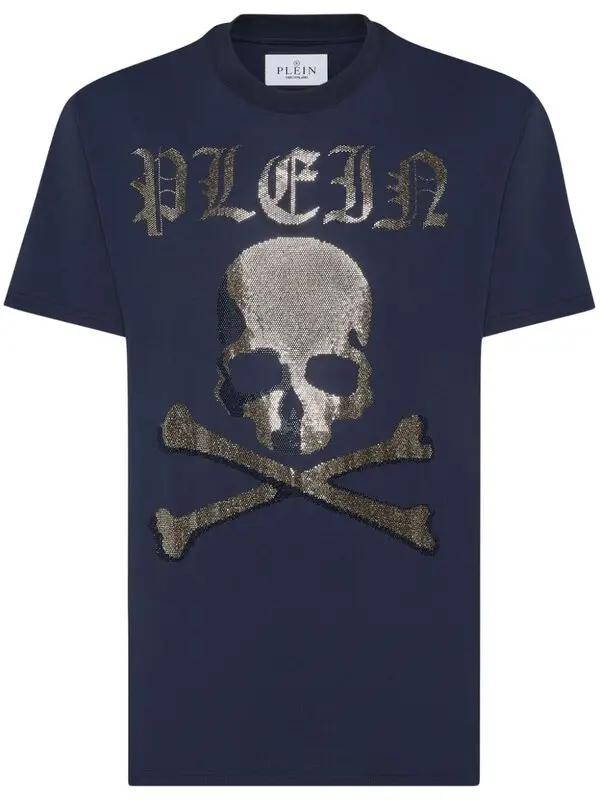 Philipp Plein Strass Skull & Bones T-shirt - Blue