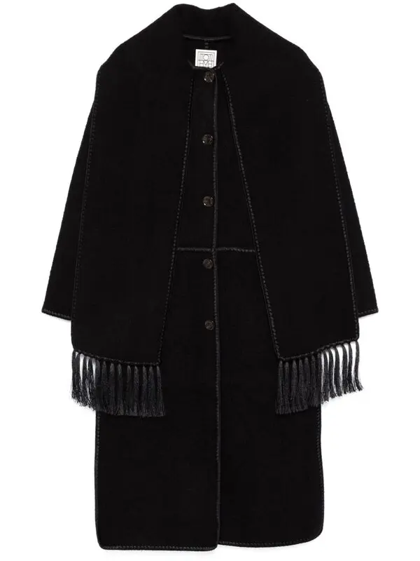 TOTEME Embroidered Scarf Coat - Black