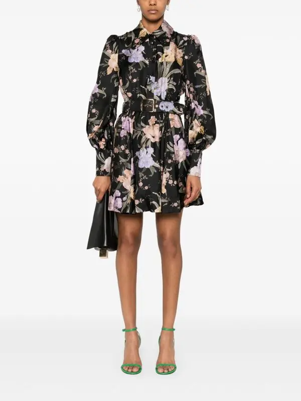 zimmermann black floral mini dress Zimmermann Natura Ruched Mini Dress in Black Wild Flowers