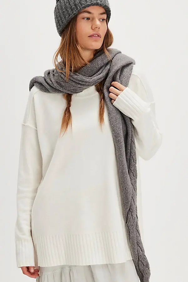 Free People Coastline Cable Knit Scarf - Charcoal | Editorialist