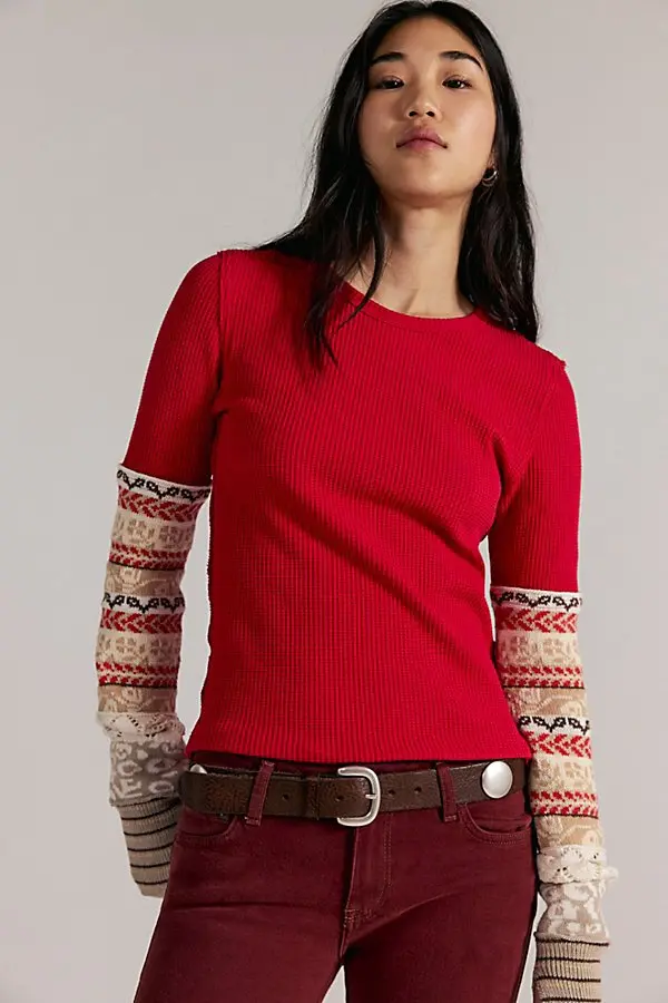 Free People We The Free All In Cuff Top - Red Sport Combo