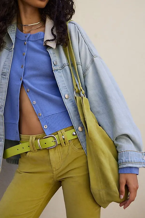 Free People Rhodes Studded Leather Belt - Bitter Lime