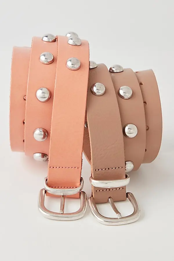 Free People Rhodes Studded Leather Belt - Cantaloupe
