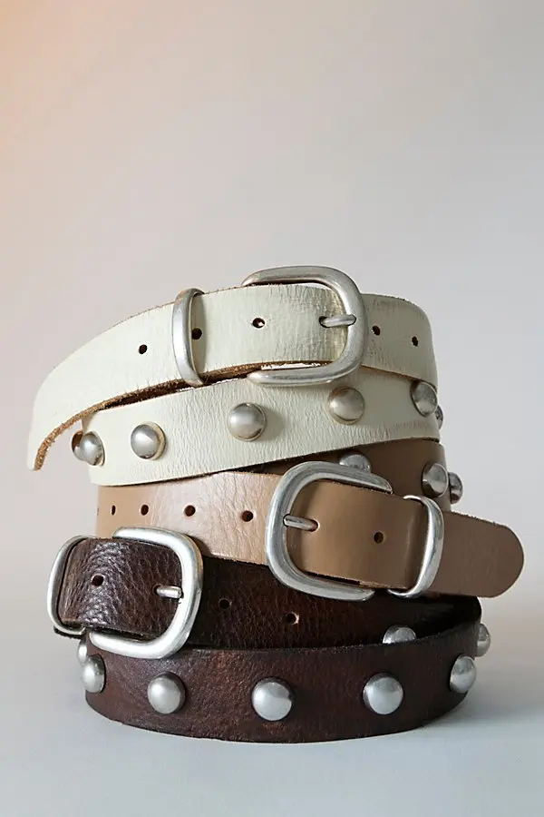 Free People Rhodes Studded Leather Belt - Mocha Mousse